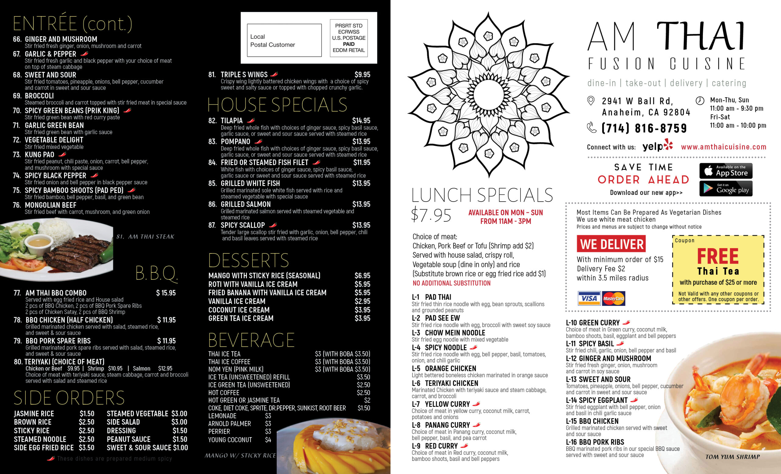 Menu | AM Thai Fusion Cuisine | Anaheim, CA 92804